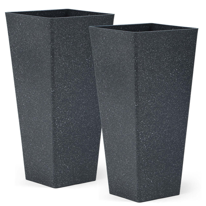 Ebern Designs 28" Weather-Resistant Tall Planter Box Modern Minimalist Large Flower Pot Planters ...